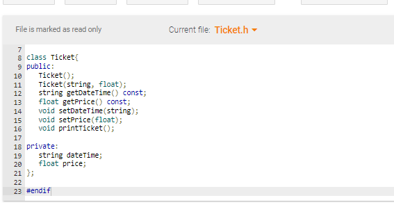 Solved Given a Ticket class (defined in "Ticket.h' and | Chegg.com