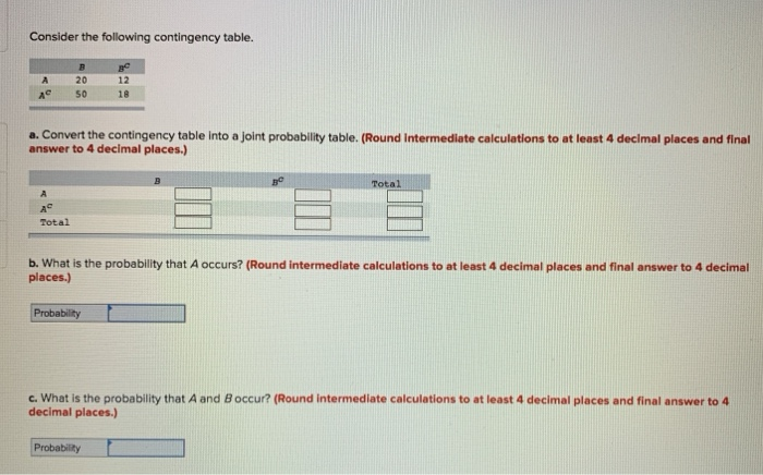 Solved Consider the following contingency table. 20 12 AC S0 | Chegg.com