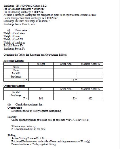 Solved Q1 Check the stability of the given abutment, against | Chegg.com