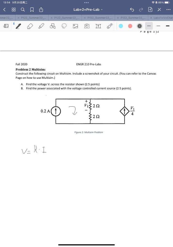 Solved Fall 2020 ENGR 210 Pre-Labs Problem 2 Multisim: | Chegg.com