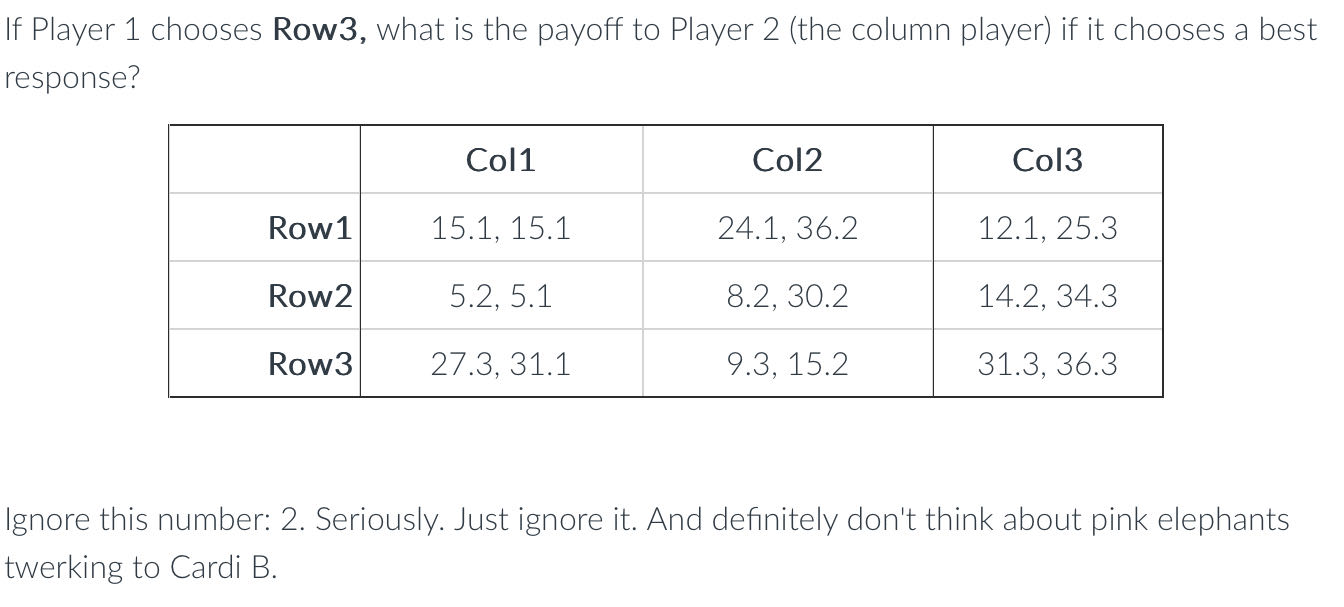 Solved If ﻿Player 1 ﻿chooses Row3, ﻿what is ﻿the payoff to | Chegg.com