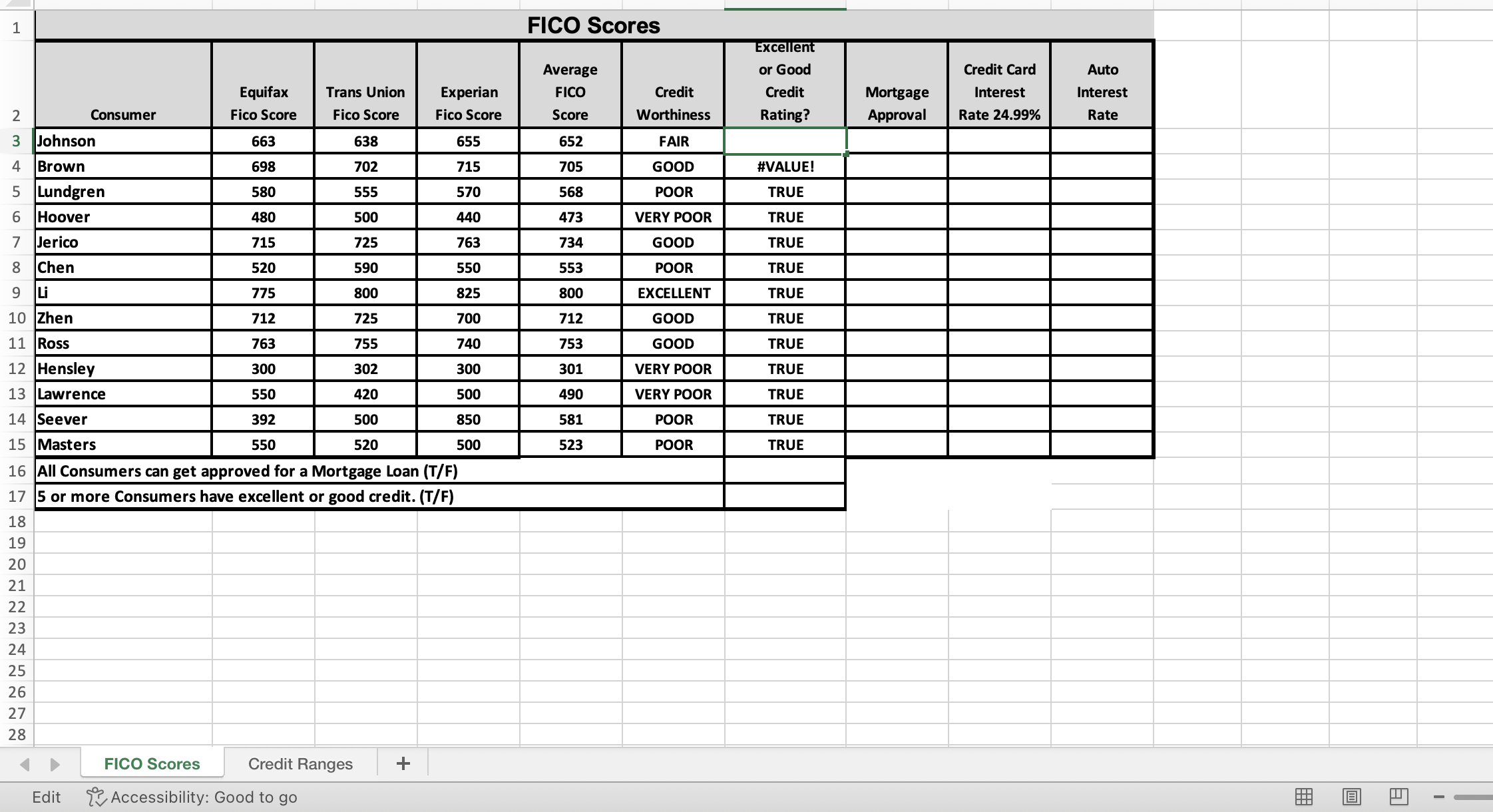 Solved Write a formula in cell ‘FICO Scores’!H3, ﻿which can | Chegg.com