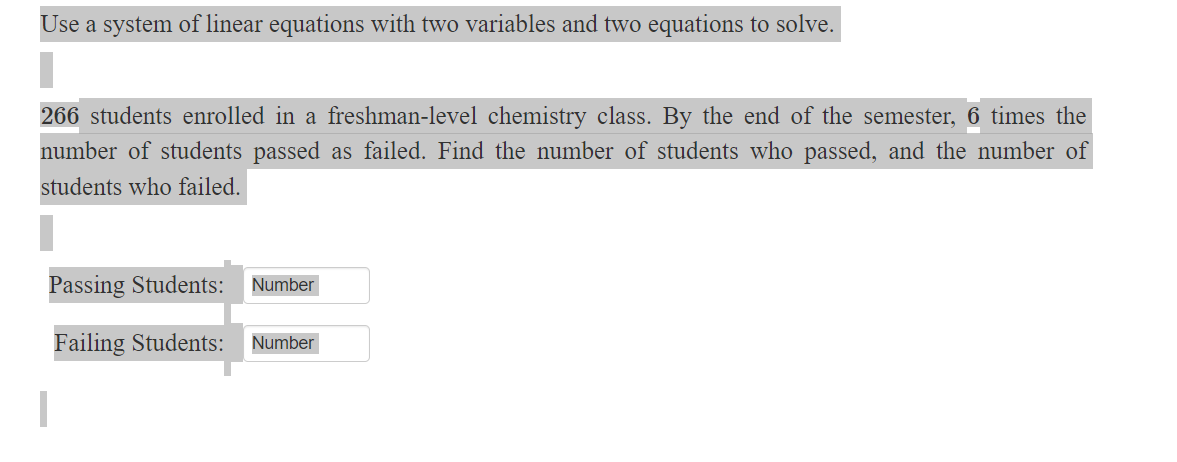 Solved Use a system of linear equations with two variables | Chegg.com