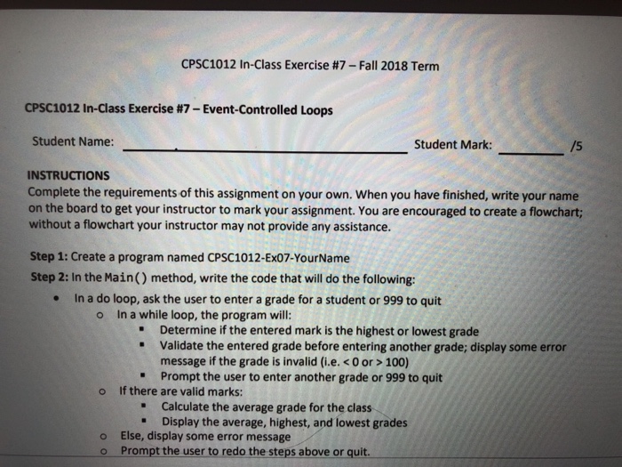 Solved CPSC!012 In-Class Exercise #7-Fall 2018 Term CPSC1012 | Chegg.com