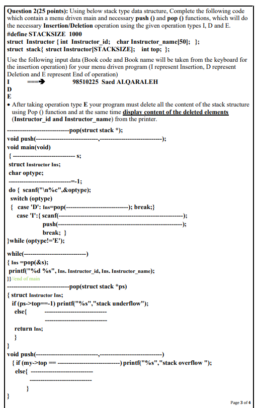 Solved Question 2(25 points): Using below stack type data | Chegg.com