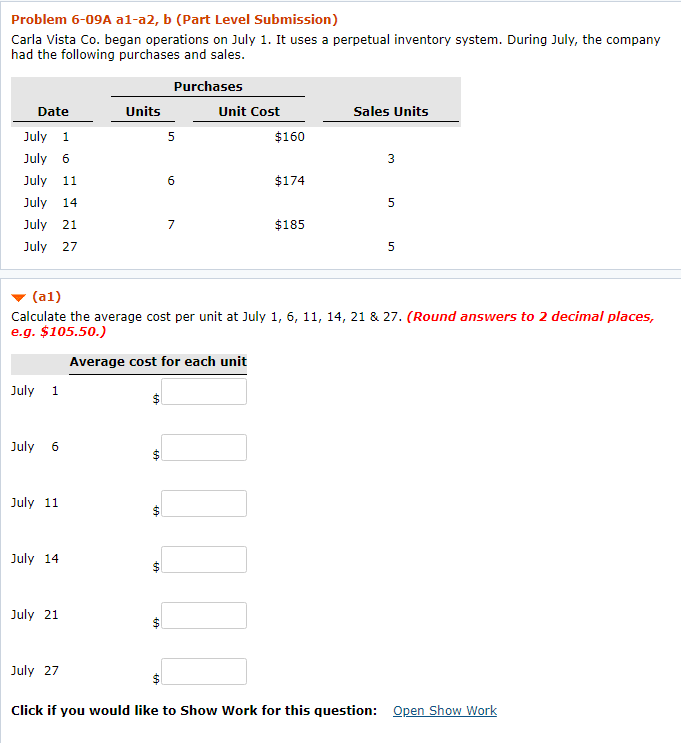 Solved Problem 6-09A al-a2, b (Part Level Submission) Carla | Chegg.com