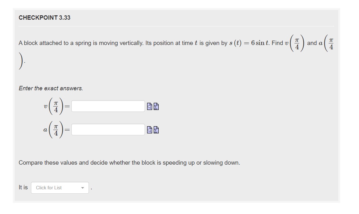 Solved A block attached to a spring is moving vertically. | Chegg.com