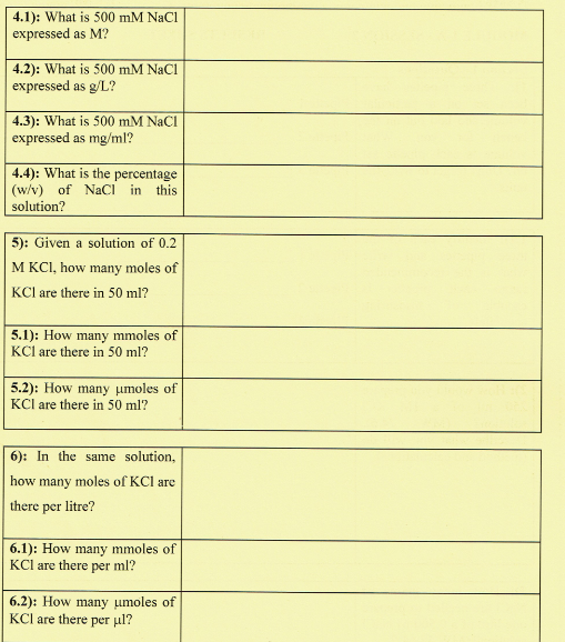 Solved 4.1): What is 500 mM NaCl expressed as M? 4.2): What | Chegg.com
