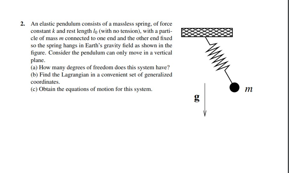 Solved 2. An elastic pendulum consists of a massless spring, | Chegg.com