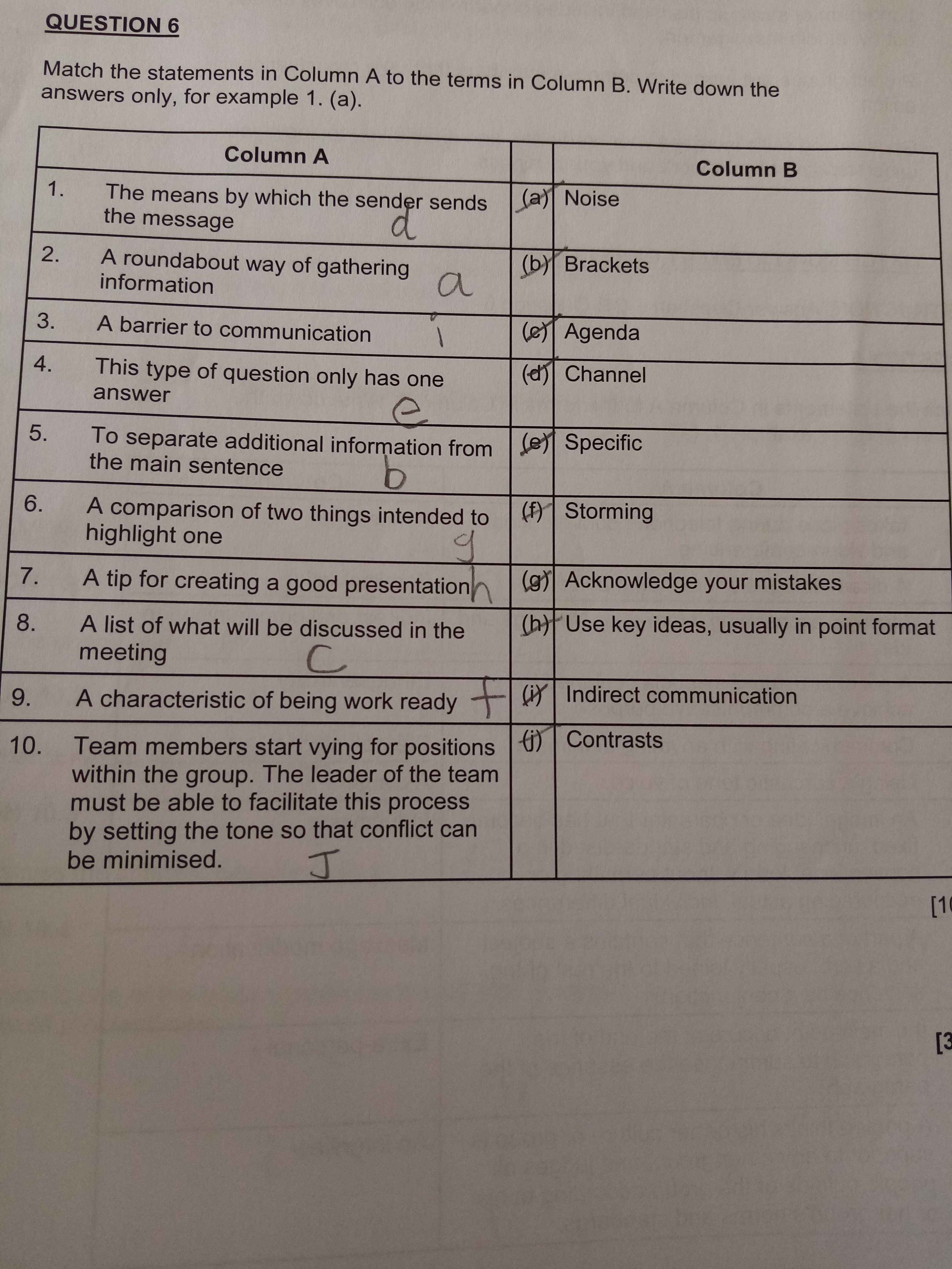 Match the statements in Column A to the terms in | Chegg.com