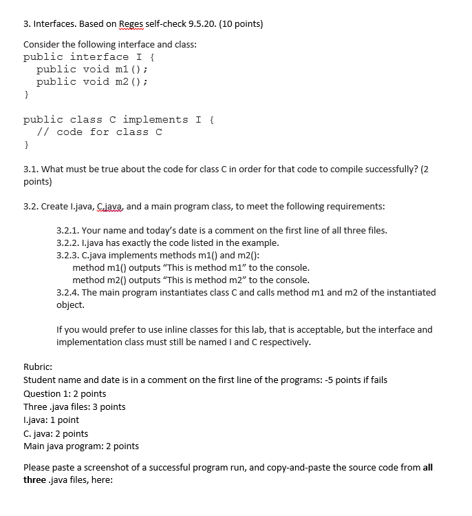 3. Interfaces. Based on Reges self-check 9.5.20. (10 | Chegg.com