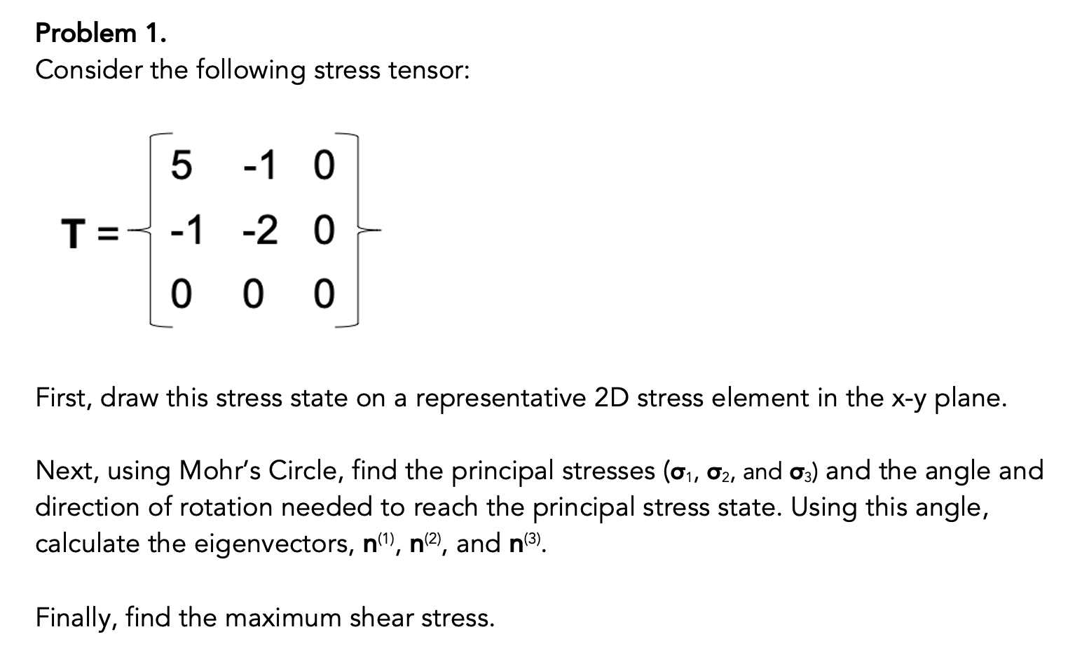 Solved Problem 1. Consider the following stress tensor: | Chegg.com