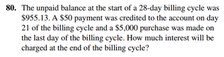 80. The unpaid balance at the start of a 28-day | Chegg.com