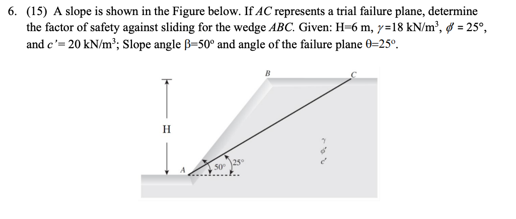 Solved 6. (15) A slope is shown in the Figure below. If AC | Chegg.com
