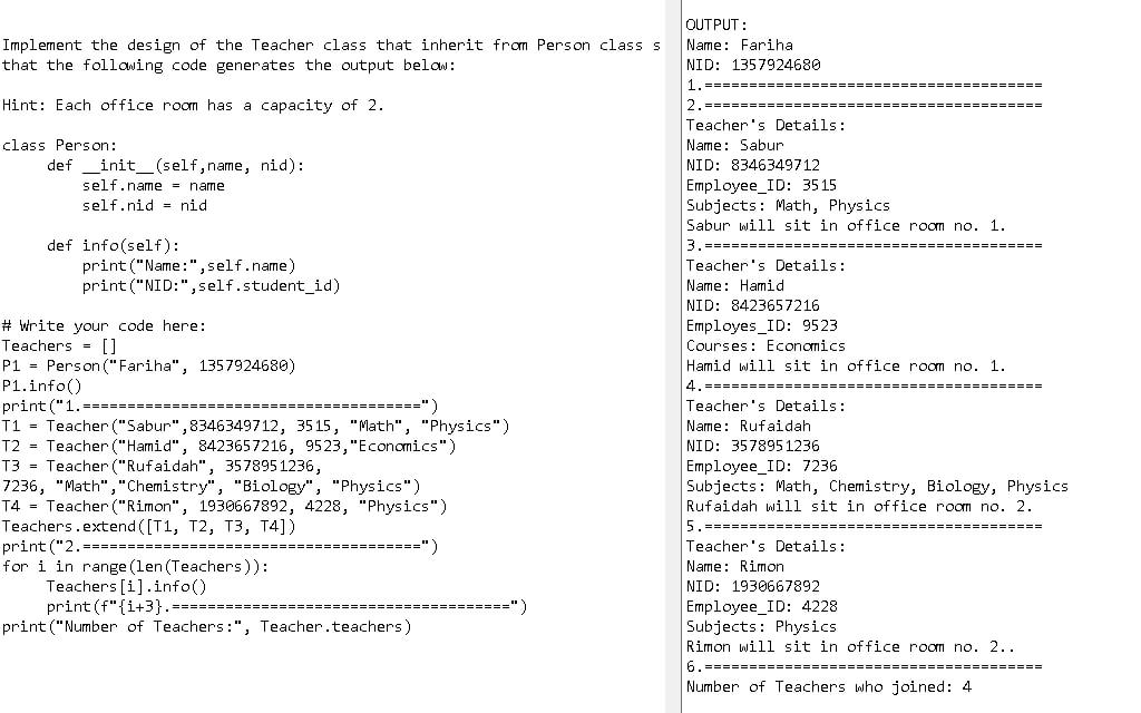 Solved Implement the design of the Teacher class that | Chegg.com