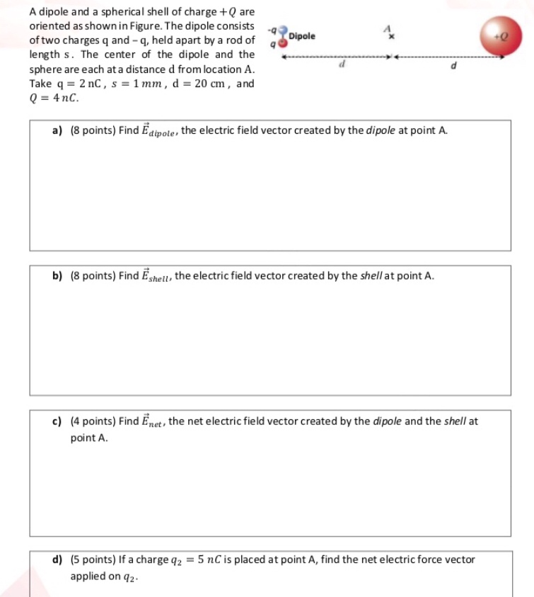 Solved Dipole A dipole and a spherical shell of charge + are | Chegg.com
