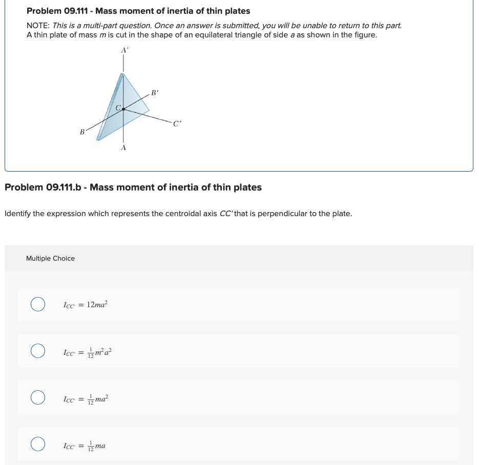 Solved Problem 09.111 - Mass moment of inertia of thin | Chegg.com