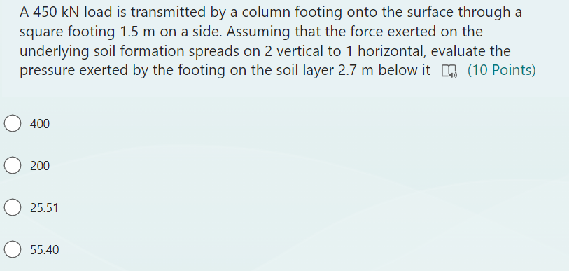 Solved A 450kN load is transmitted by a column footing onto | Chegg.com