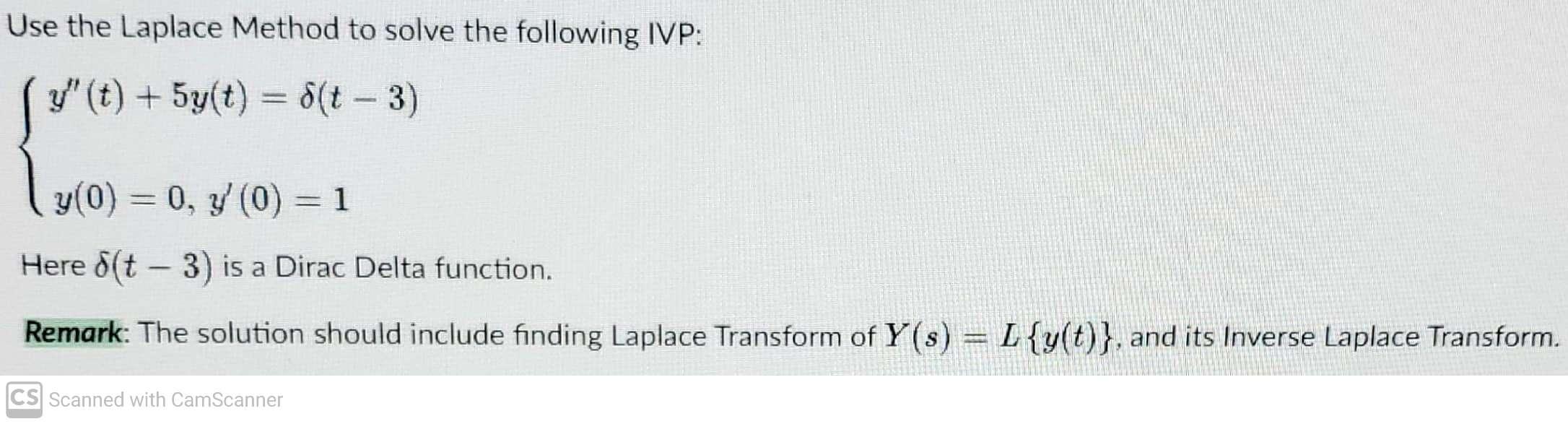 Solved Use the Laplace Method to solve the following IVP: y' | Chegg.com