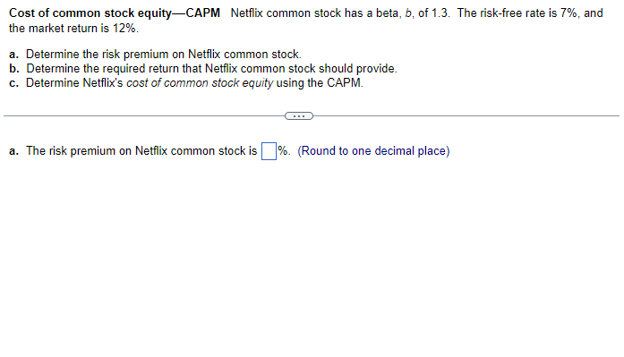 Solved Cost of common stock equity-CAPM Netflix common stock | Chegg.com
