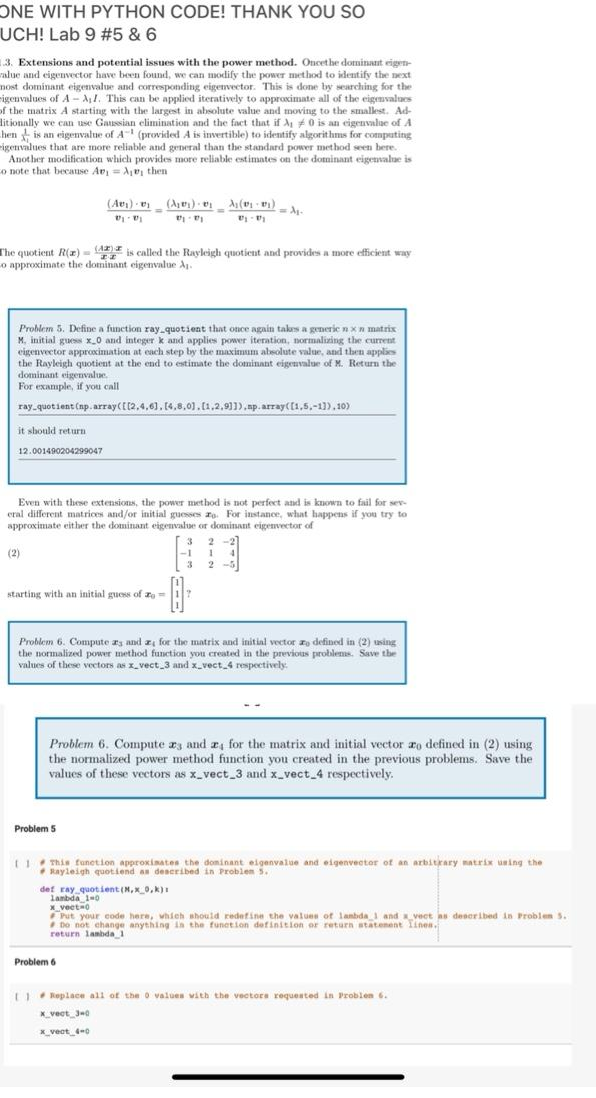 DNE WITH PYTHON CODE! THANK YOU SO UCH ! Lab 9 \#5 \& | Chegg.com