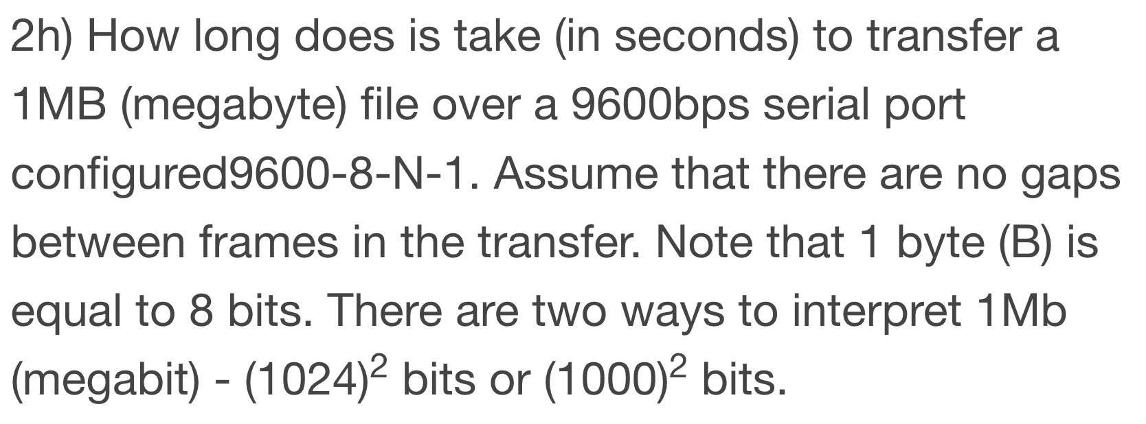 Solved 2h) How long does is take (in seconds) to transfer a | Chegg.com