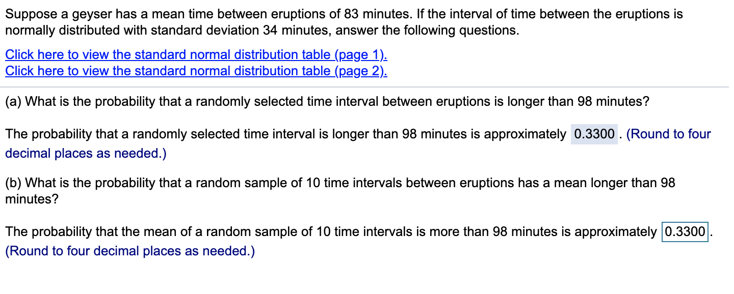 Solved Suppose a geyser has a mean time between eruptions of | Chegg.com