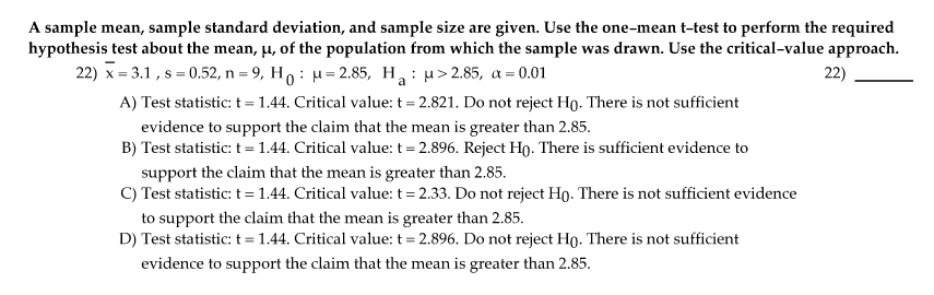 Solved A sample mean, sample standard deviation, and sample | Chegg.com