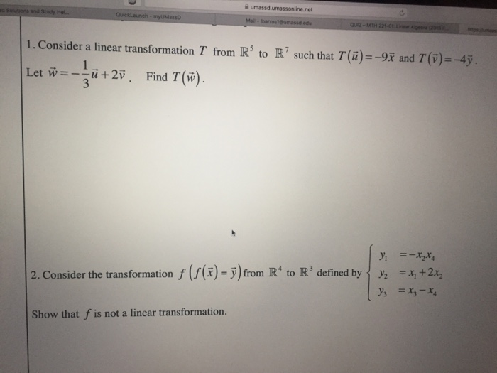 Solved 1. Consider a linear transformation T from R5 to R' | Chegg.com
