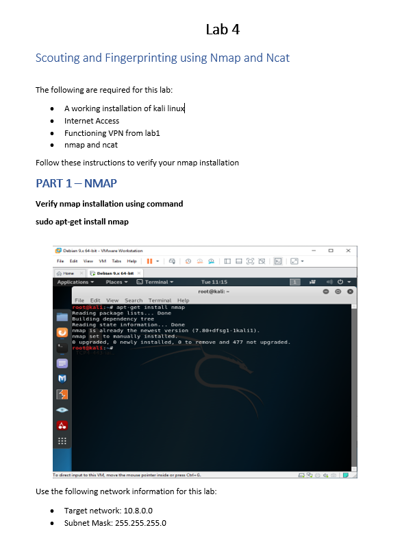 Lab 4 Scouting and Fingerprinting using Nmap and Ncat | Chegg.com