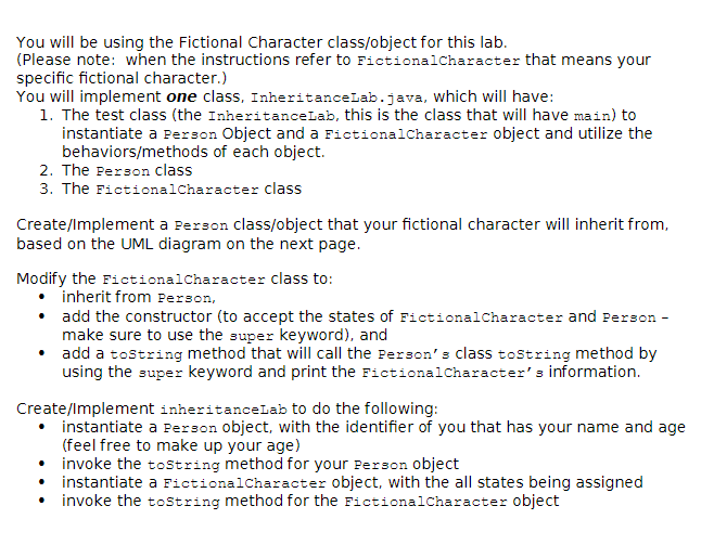 Solved You will be using the Fictional Character | Chegg.com