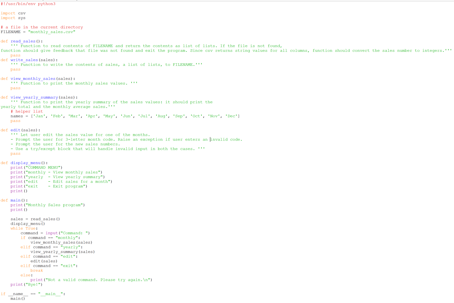 Solved Programming Assignment: Monthly Sales Report Problem | Chegg.com