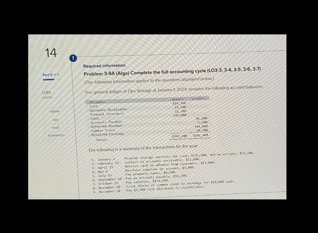 Required information Problem 3-9A (Algo) Complete the | Chegg.com