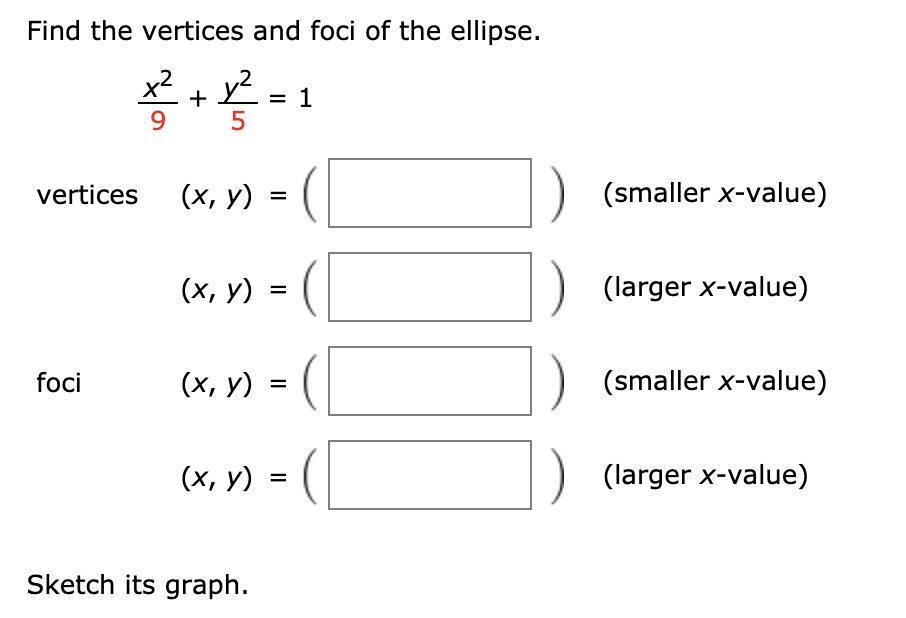 Solved Find the vertices and foci of the ellipse. x2 + 9 2 - | Chegg.com