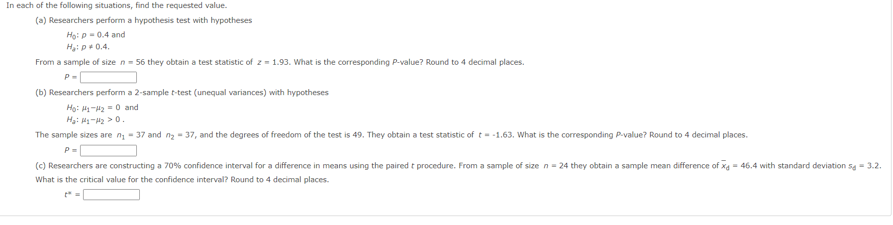 Solved In each of the following situations, find the | Chegg.com