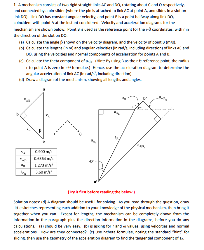 Solved 1 A mechanism consists of two rigid straight links AC | Chegg.com