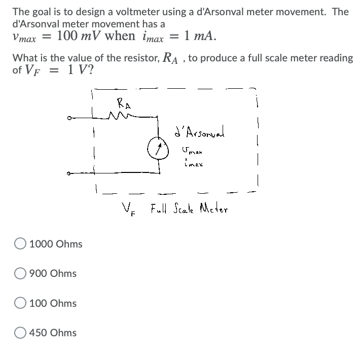 Solved The goal is to design a voltmeter using a d'Arsonval | Chegg.com