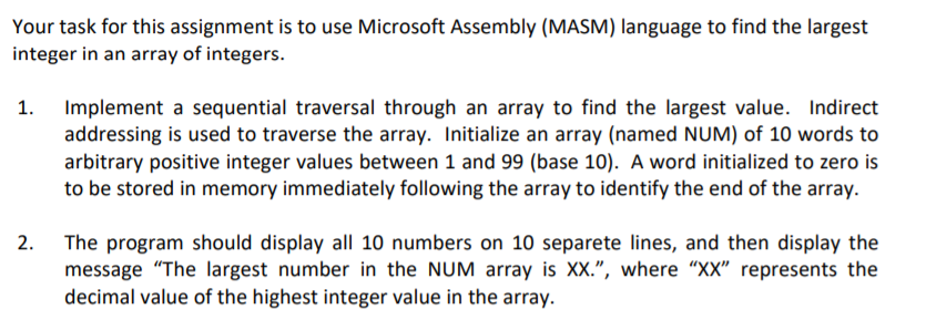 Solved Find The Largest Number In This Array Using Masm 8166