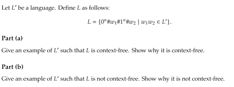 Solved Let L' be a language. Define L as follows: L = | Chegg.com