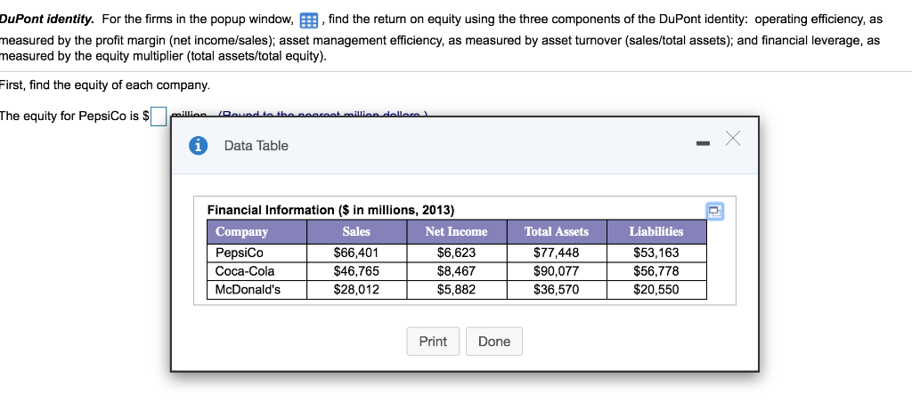 Solved DuPont identity. For the firms in the popup window, ! | Chegg.com