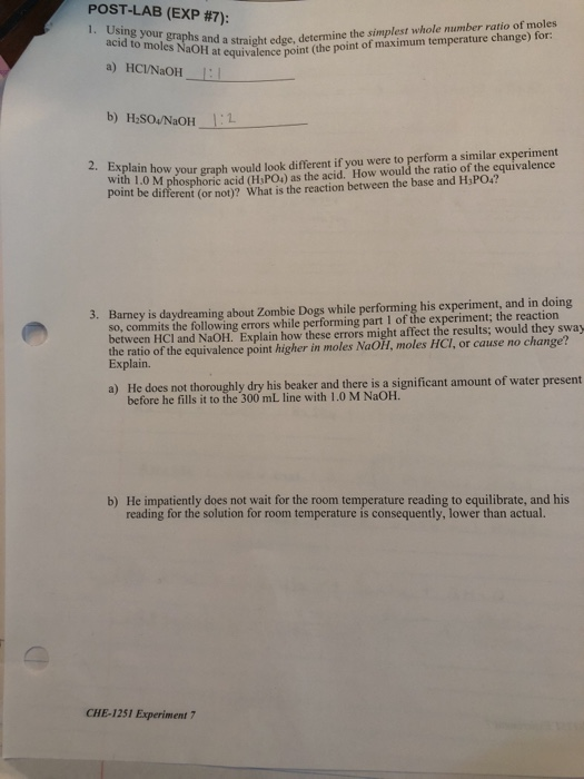 Solved POST-LAB (EXP # 7 ) : 1. Using your graphs and a | Chegg.com