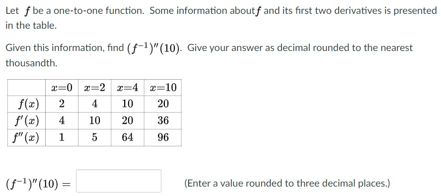 Solved Let f be a one-to-one function. Some information | Chegg.com