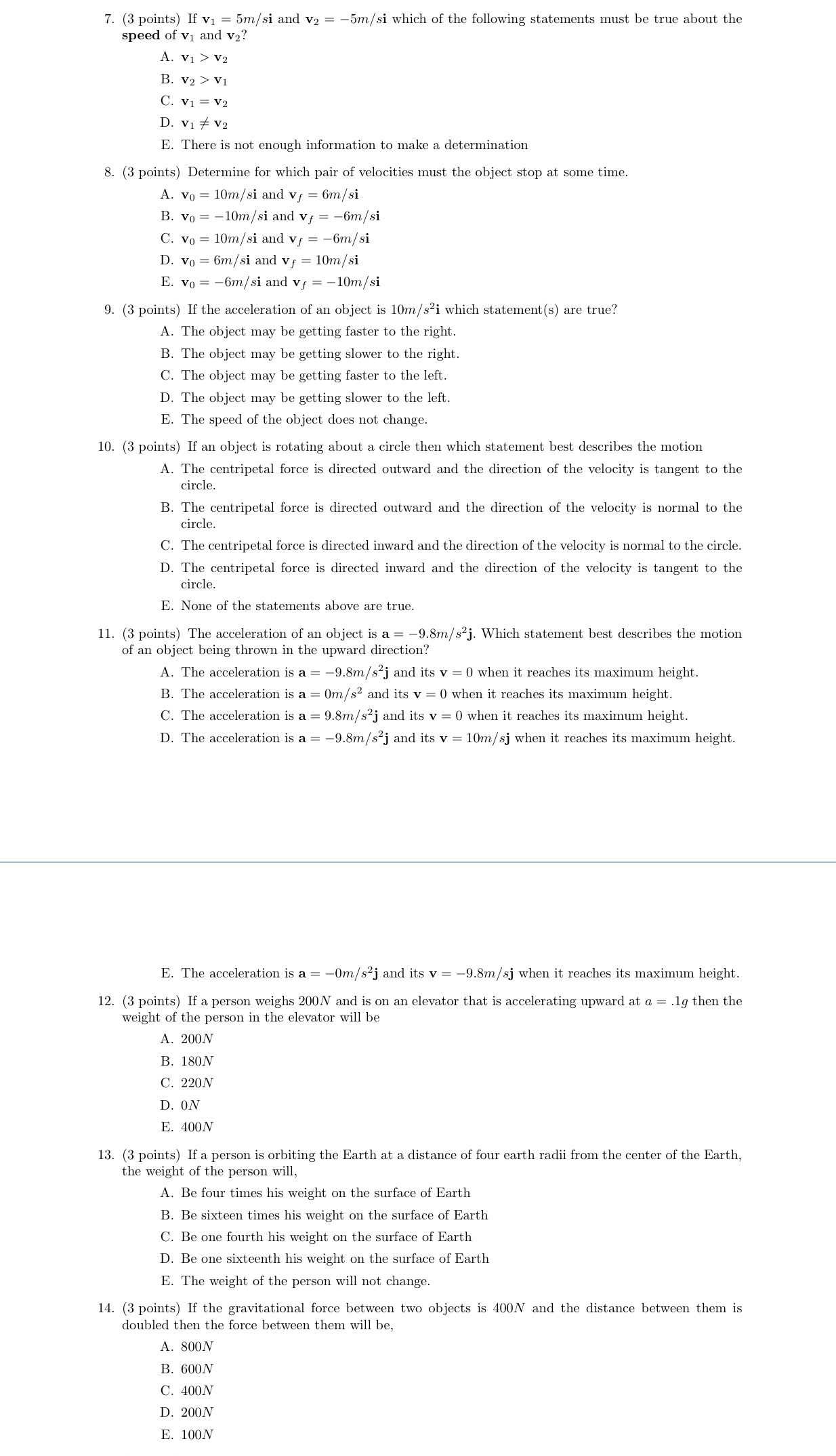 Solved 7. (3 points) If v1=5 m/si and v2=−5 m/si which of | Chegg.com