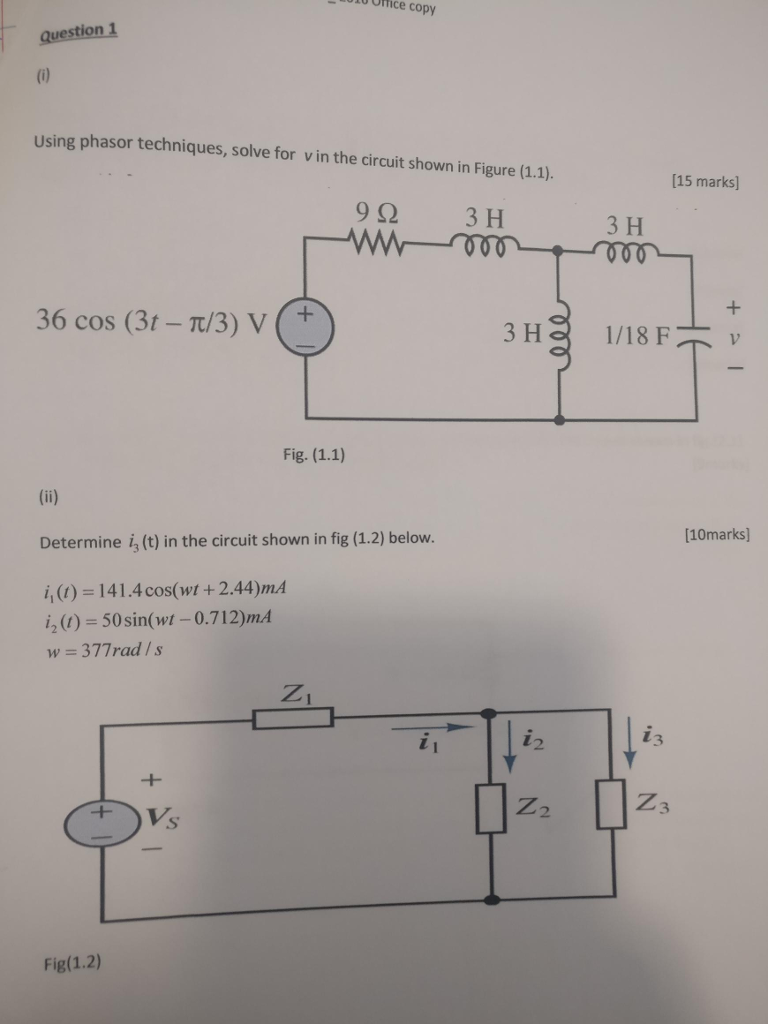 Solved Office copy ion Using phasor techniques, solve for | Chegg.com