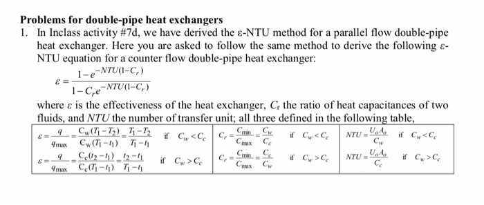 Solved Problems for double-pipe heat exchangers 1. In | Chegg.com