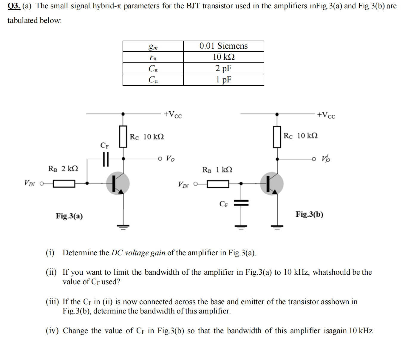 Q3. (a) ﻿The small signal hybrid- \( \pi \) | Chegg.com
