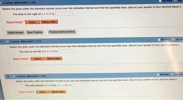 Solved Sketch the area under the standard normal curve over | Chegg.com