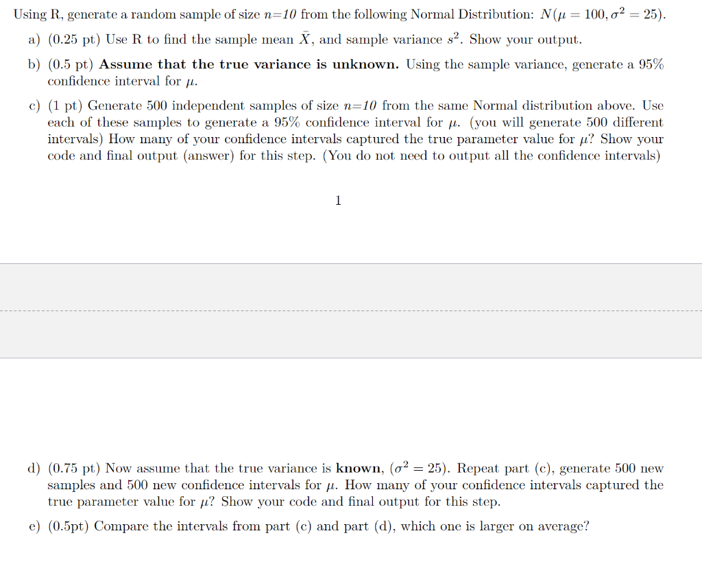 Using R Generate A Random Sample Of Size N10 From 