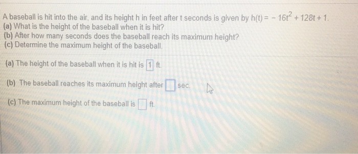 Solved A baseball is hit into the air, and its height h in | Chegg.com