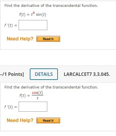 Solved Find the derivative of the transcendental function. | Chegg.com
